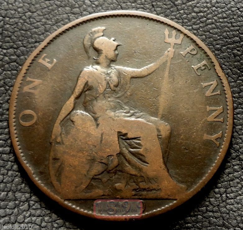 Old United Kingdom Gb 1899 1 Penny Queen Victoria Crown Veil Coin