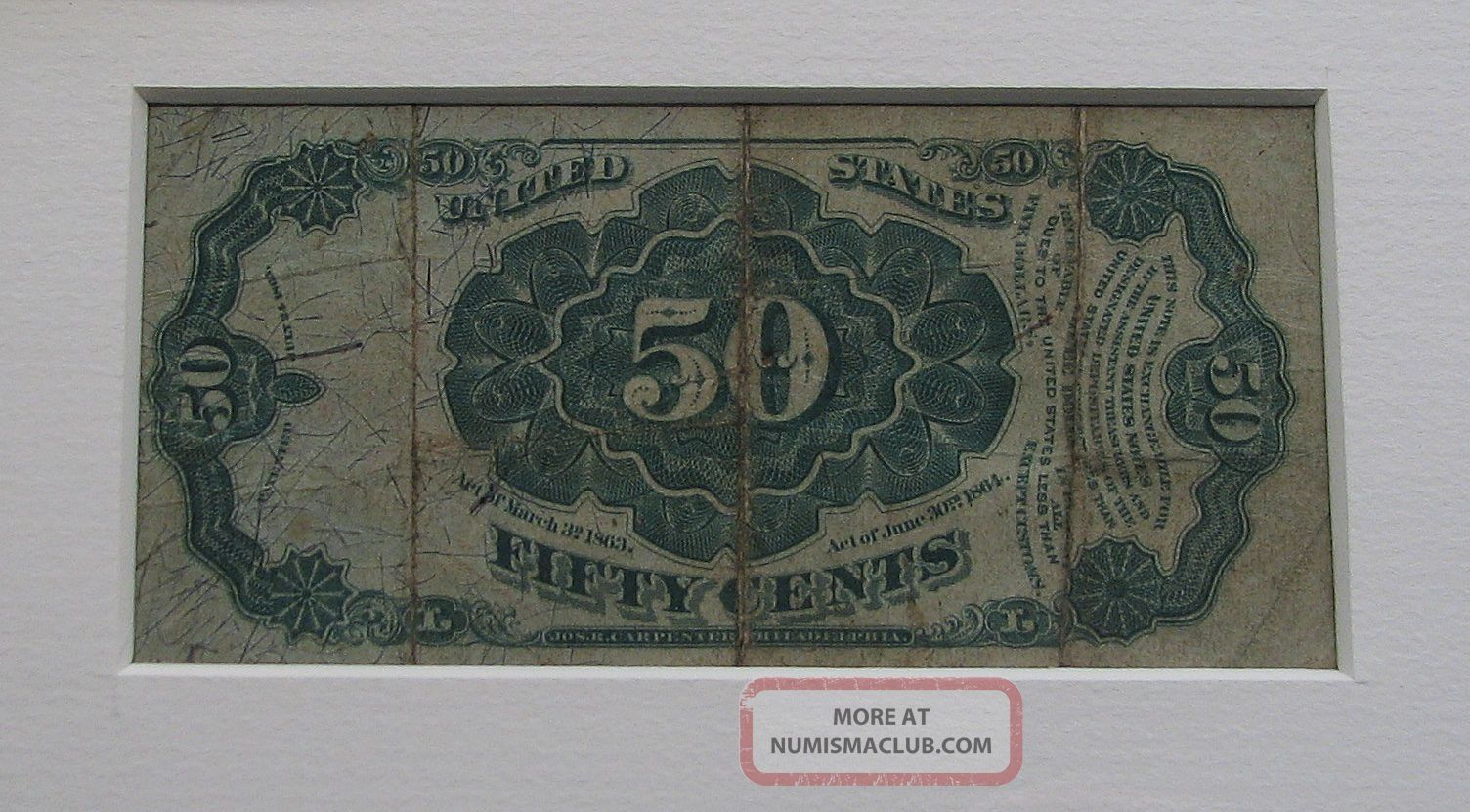 1875 Fractional Currency Note 50 Cent - Fifth Issue - Crawford - Double ...