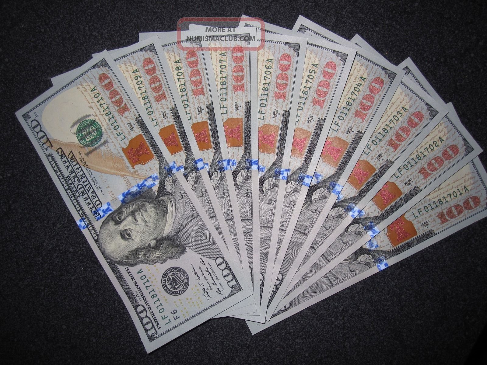 Ten 2009a Series 100 Dollar Bills Crisp Consecutive Numbers