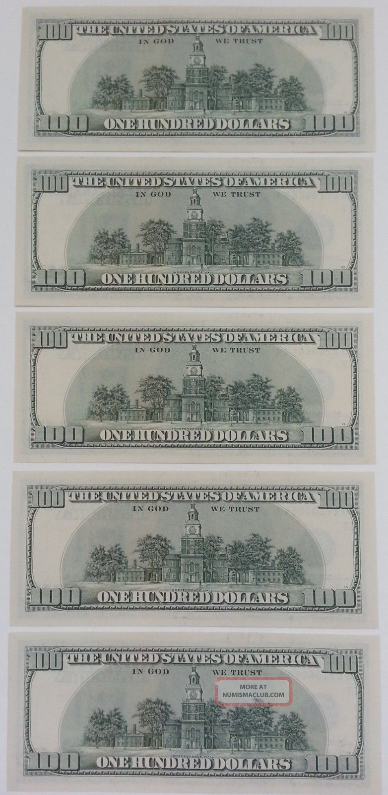 Us $100 Bills Federal Reserve Notes 5 Hundreds Us Paper Money