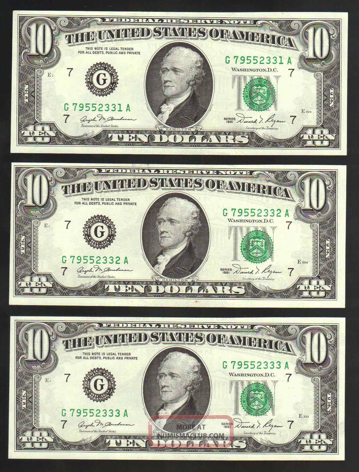 10 1981 Cu Trio Chicago Il Frn Old Usa Paper Currency Bills Notes 10 1981 Cu Trio Chicago Il Frn Old Usa Paper Currency Bills Notes