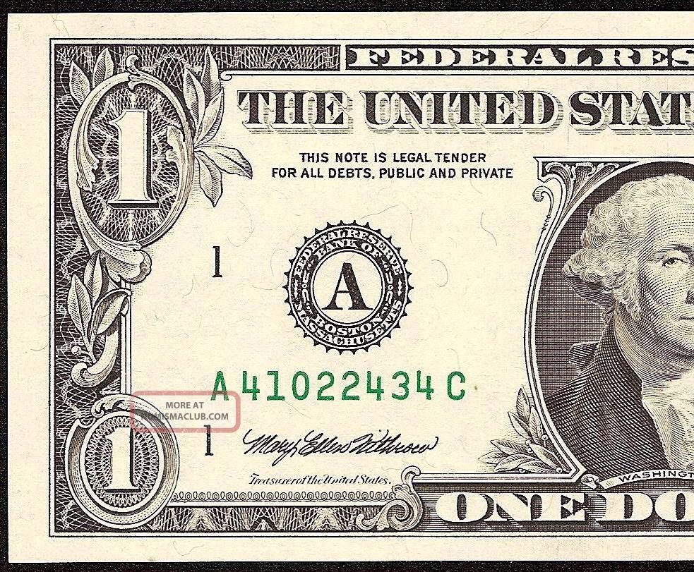 Unc 1995 $1 Dollar Bill Experimental Web Fed Press Note Absent Check ...