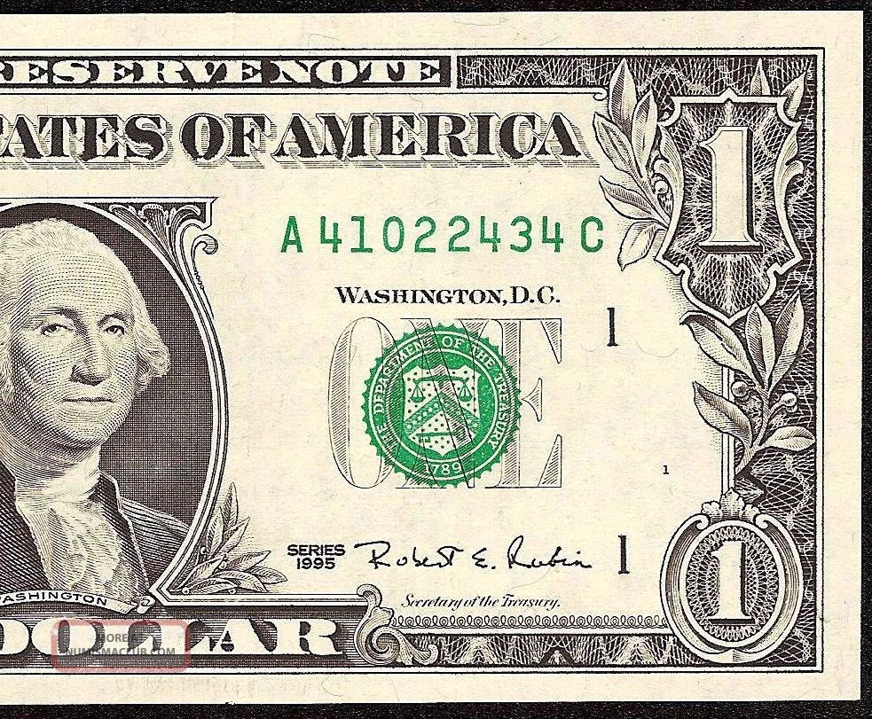Unc 1995 $1 Dollar Bill Experimental Web Fed Press Note Absent Check ...