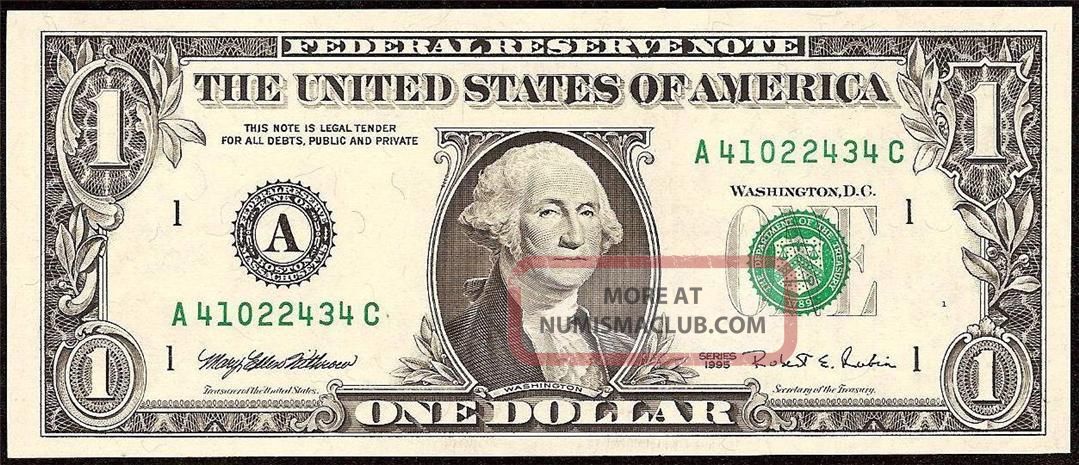 Unc 1995 $1 Dollar Bill Experimental Web Fed Press Note Absent Check ...