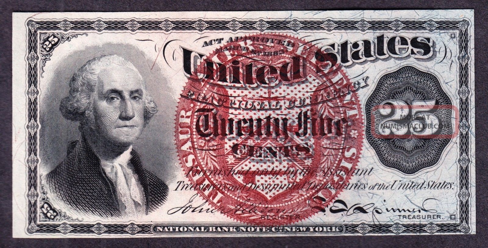 Us 25c Fractional Currency Note Fr1303 Ch Cu