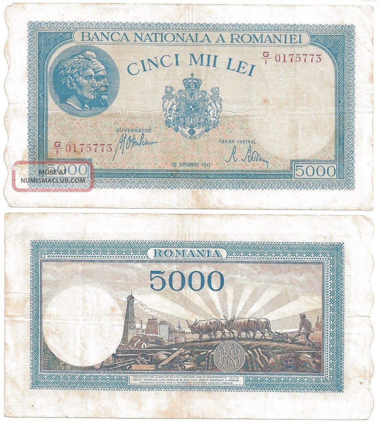 (r431403) Romania Paper Note - 5000 Lei 1943 - Xf
