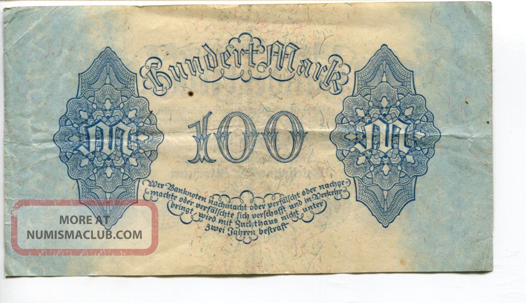 Germany Deutschland 100 Mark 1922 (vf+) Reichsbanknote Banknote