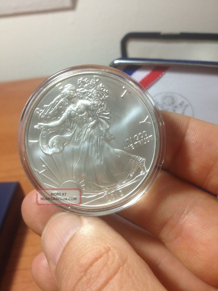 2013 American Silver Eagle, Gem, Brilliant Uncirculated, With Cao Box