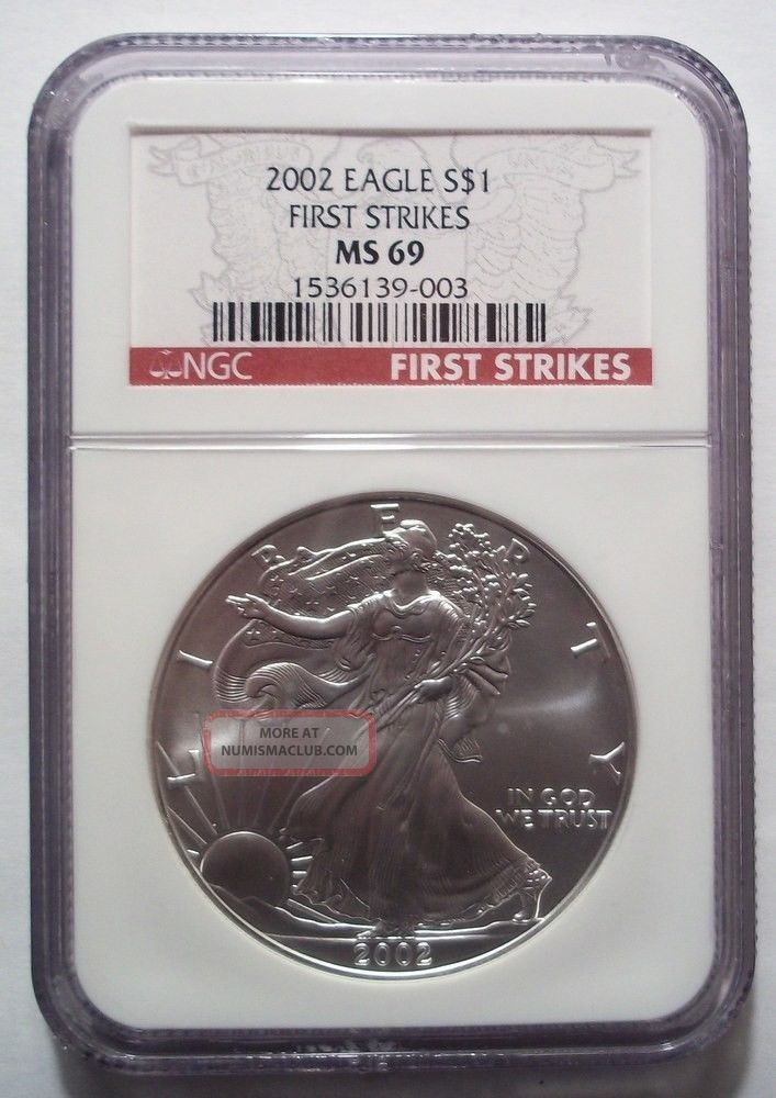 2002 Silver American Eagle Dollar Ngc Ms69 First Strikes Rare