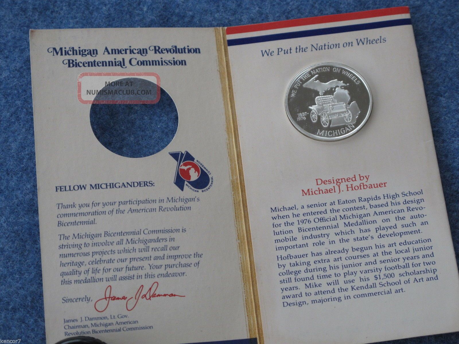 1976 Michigan Official Bicentennial Third Issue Silver Medal Lincoln E1561