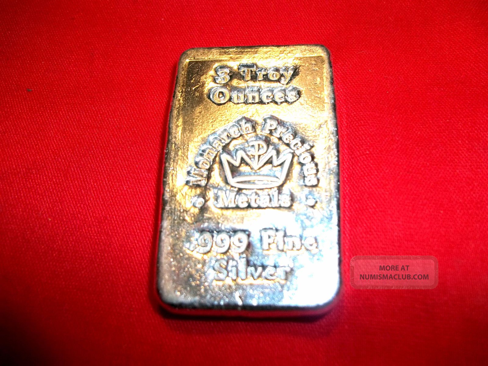 3 Troy Ounce 999 Fine Silver Monarch Precious Metals Bar 3 Troy Ounce 999 Fine Silver Monarch Precious Metals Bar