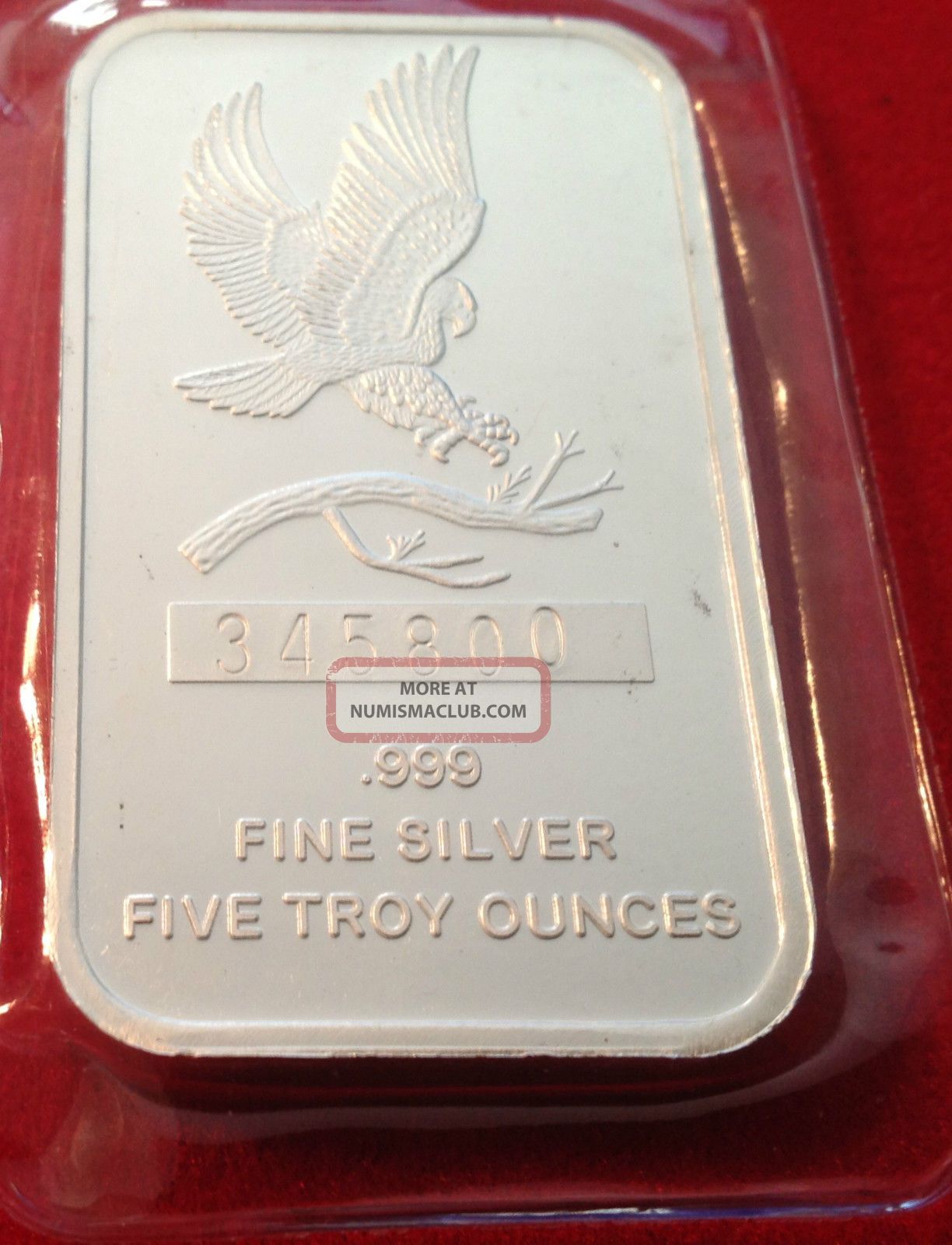5 Oz. Pure Silver Bar (eagle Design) + Sweet Design On Reverse