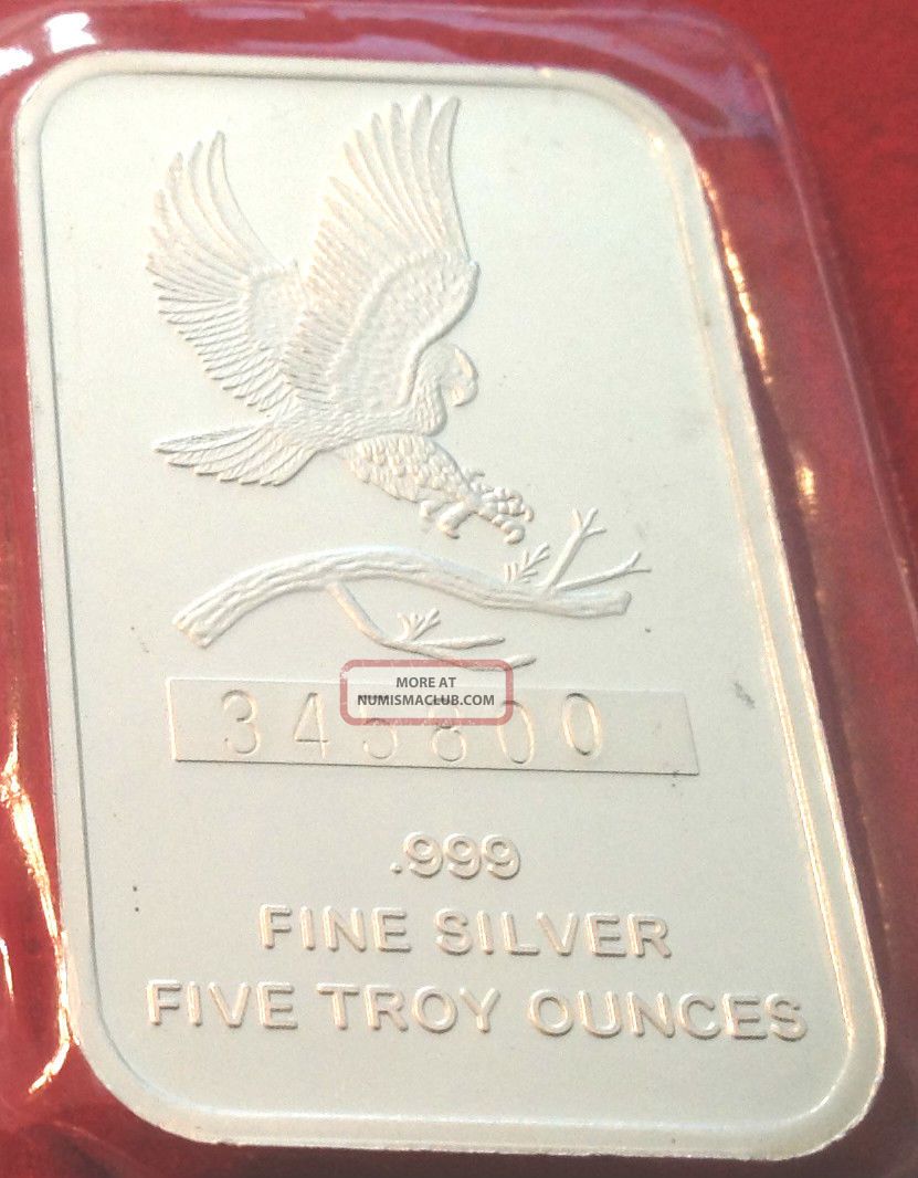 5 Oz. Pure Silver Bar (eagle Design) + Sweet Design On Reverse