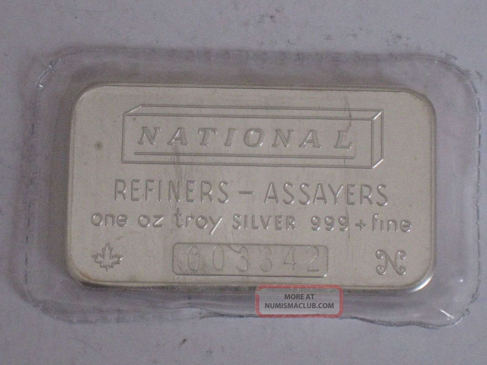 National Refiners Assayers Canada 1 Oz Silver Bar