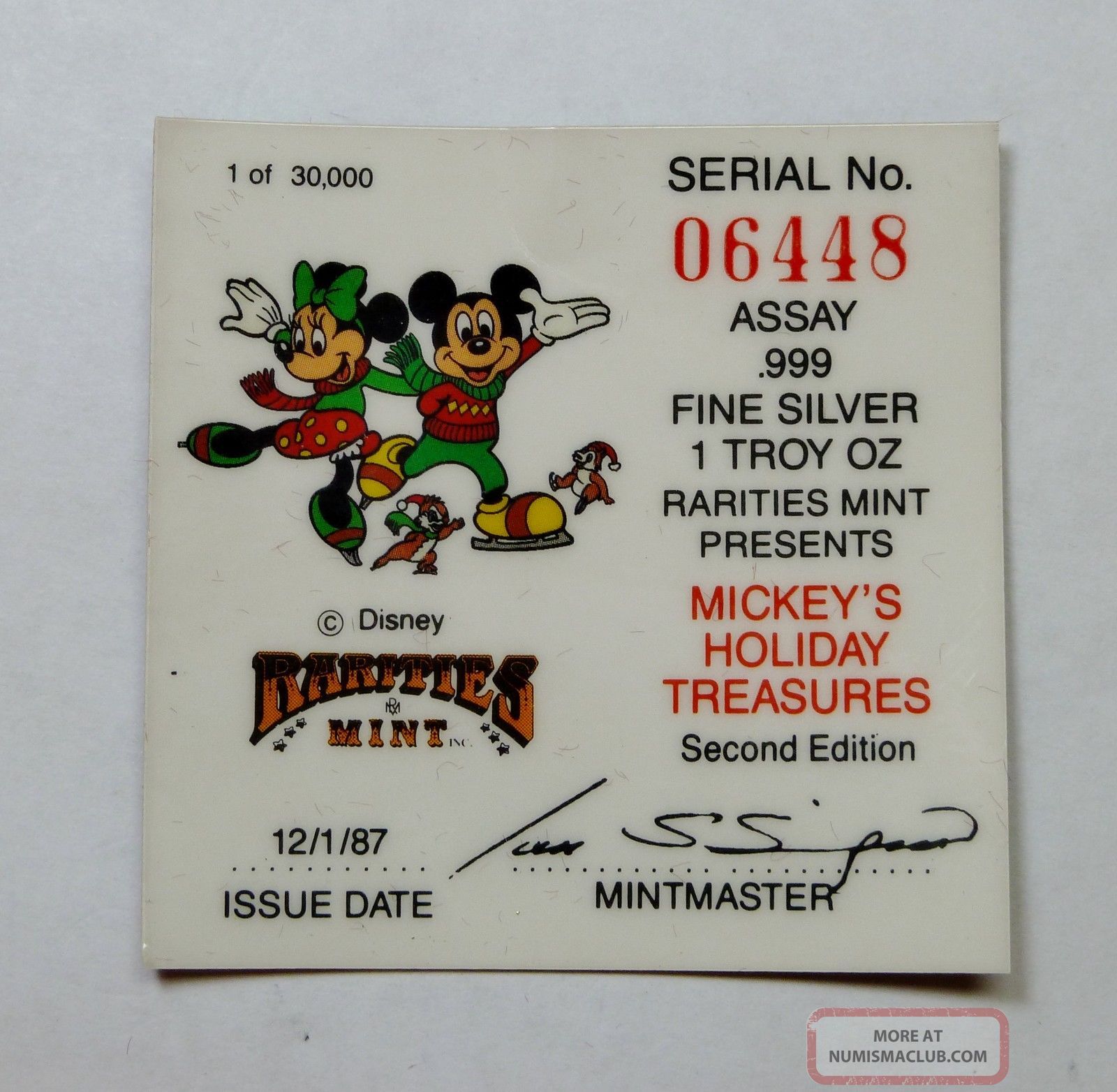 Disney Mickey Minnie Holiday Treasures 1 Oz. 999 Fine Silver Coin Round ...