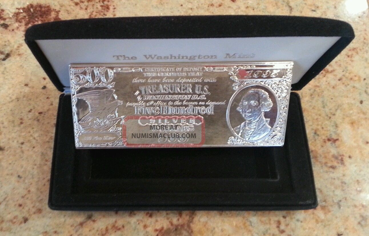 8 Oz - Half Pound 1995 Proof $500 Silver Certificate Bar. 999 Fine ...