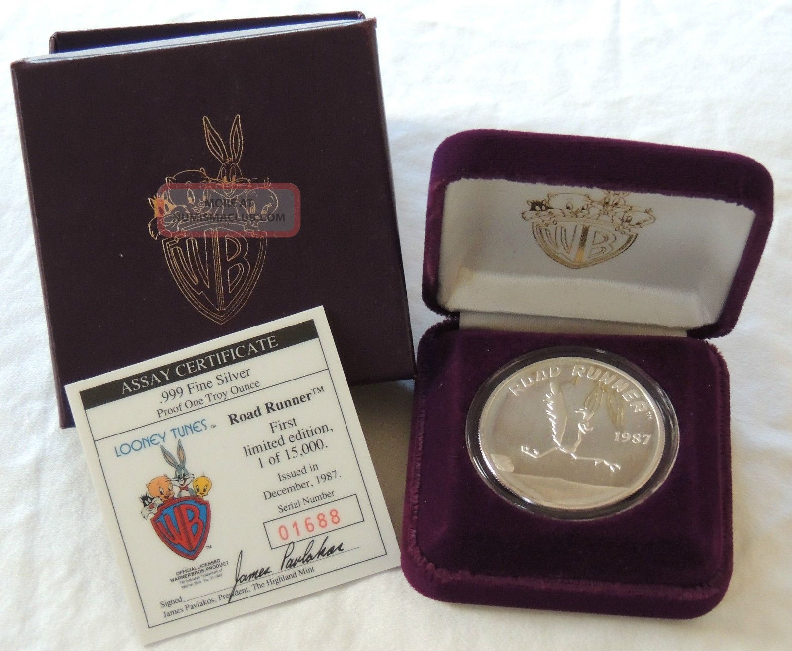 Looney Tunes 1987 Road Runner Silver Round 1 Troy Oz. 999 Fine Silver Coin