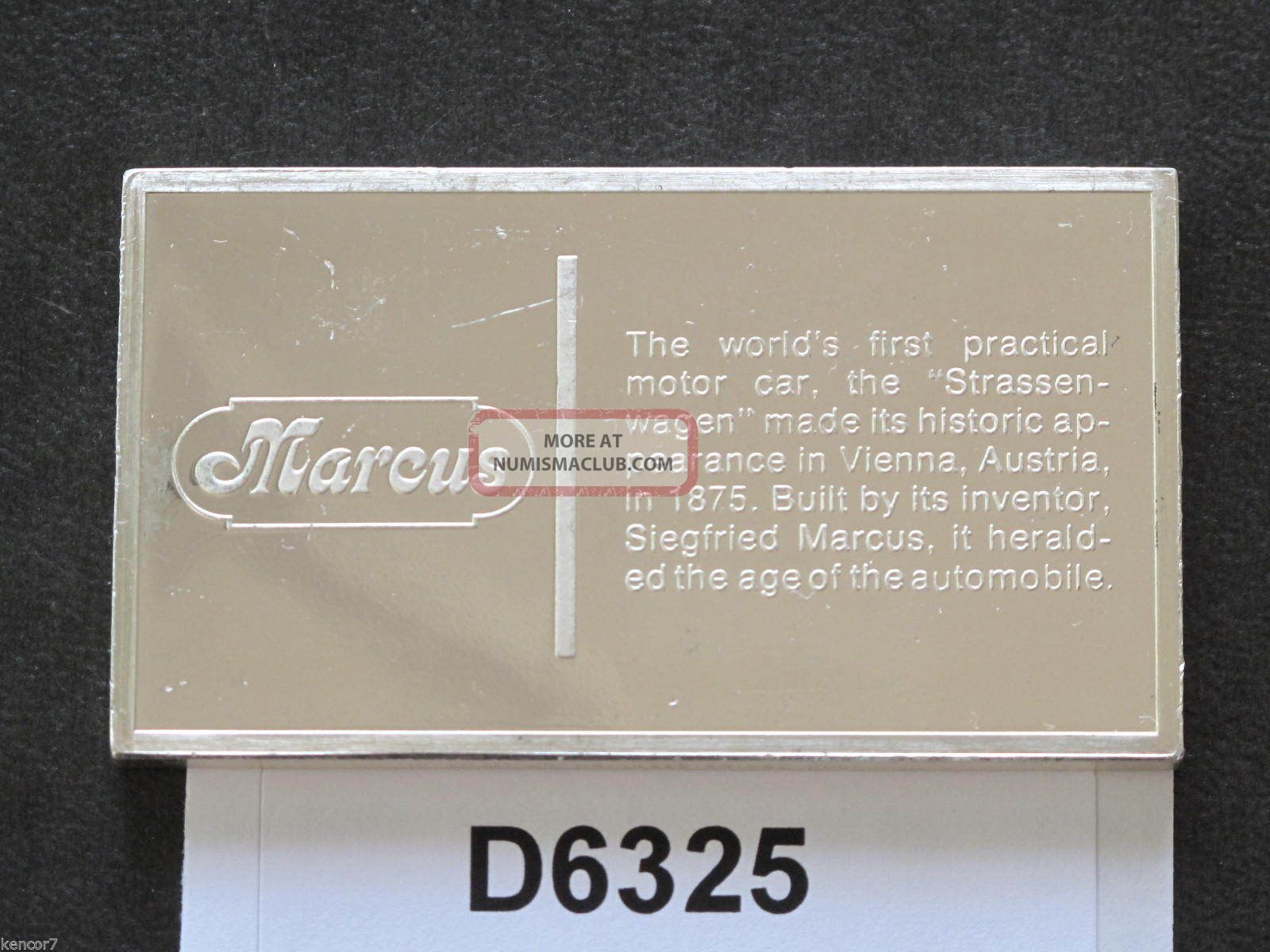 1875 Marcus Automobile Sterling Silver Bar 2 Troy Oz. Franklin D6325