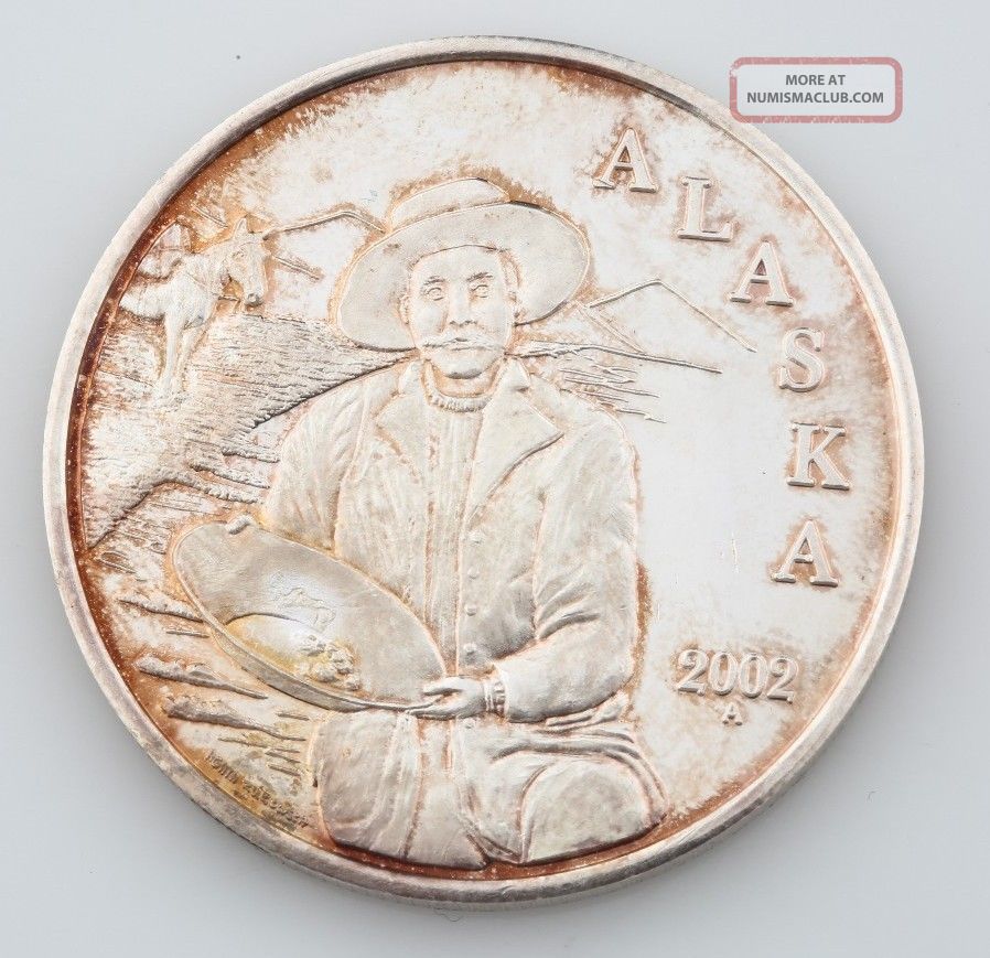 Alaska 2002 Gold Paner Miner Medallion 1 Oz. 999 Silver Round