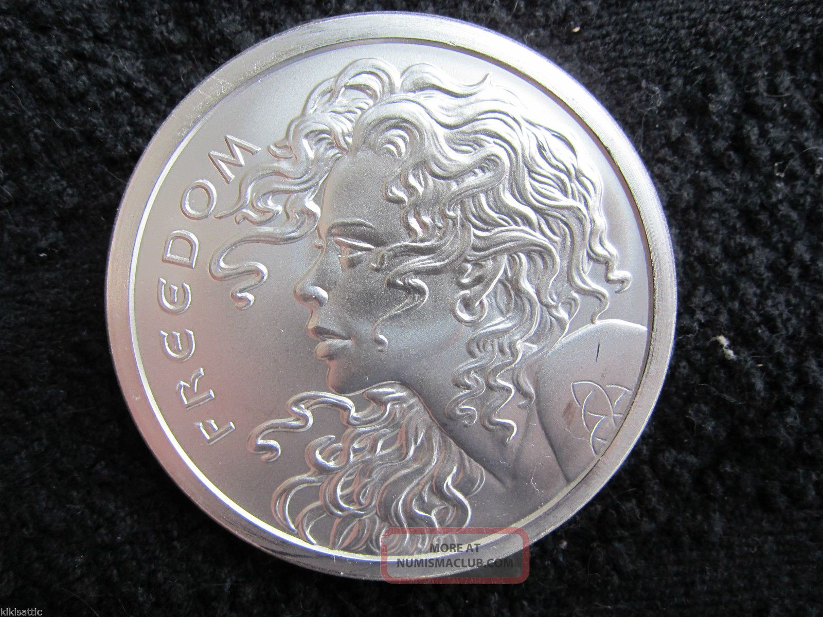 1 Troy Oz. Silver Freedom Girl Round. 999 Fine Silver Bullet Shield