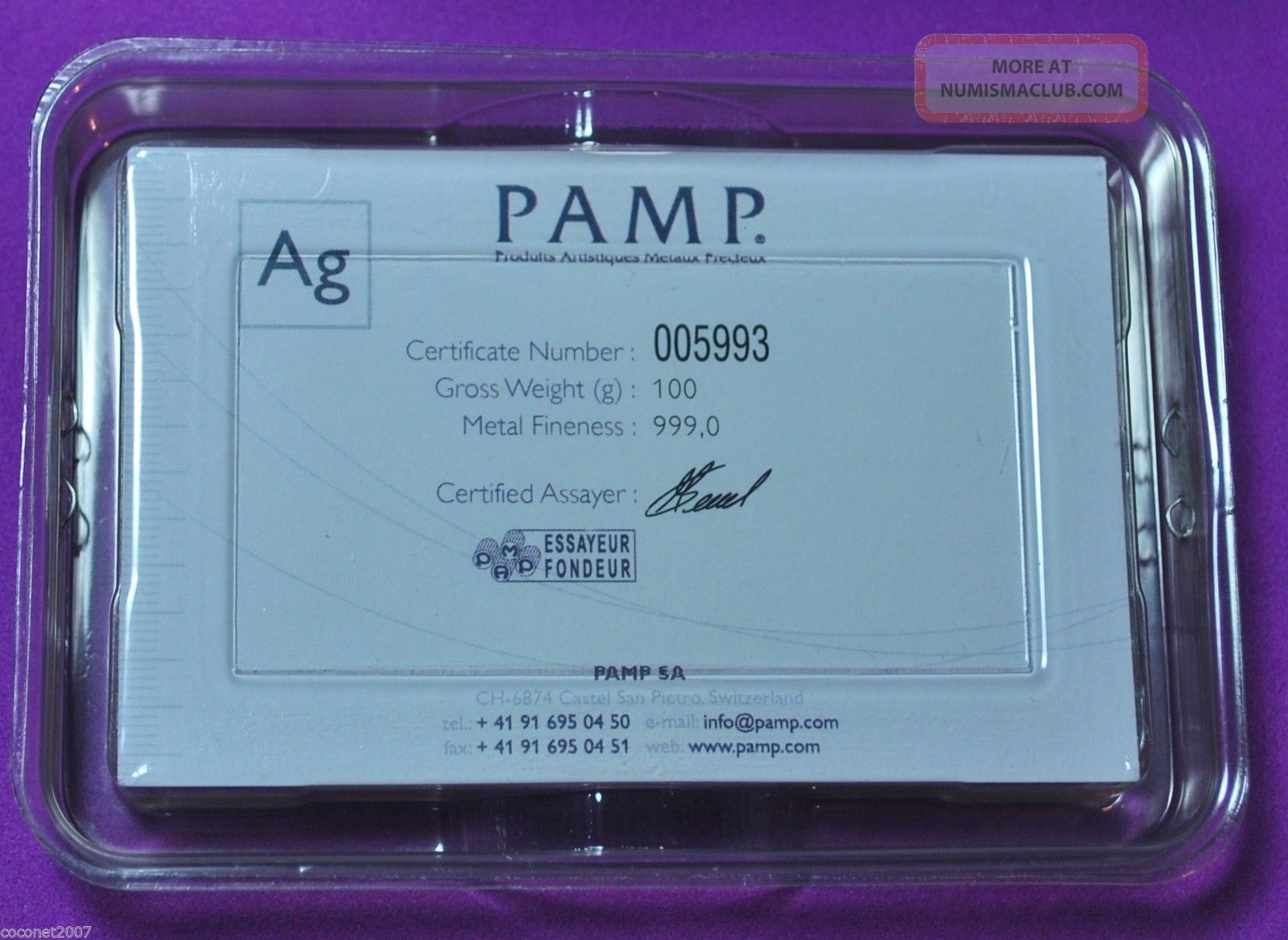 Pamp Suisse - Lady Fortuna - 100 Grams 99. 9% Pure Silver W/ Assay Card