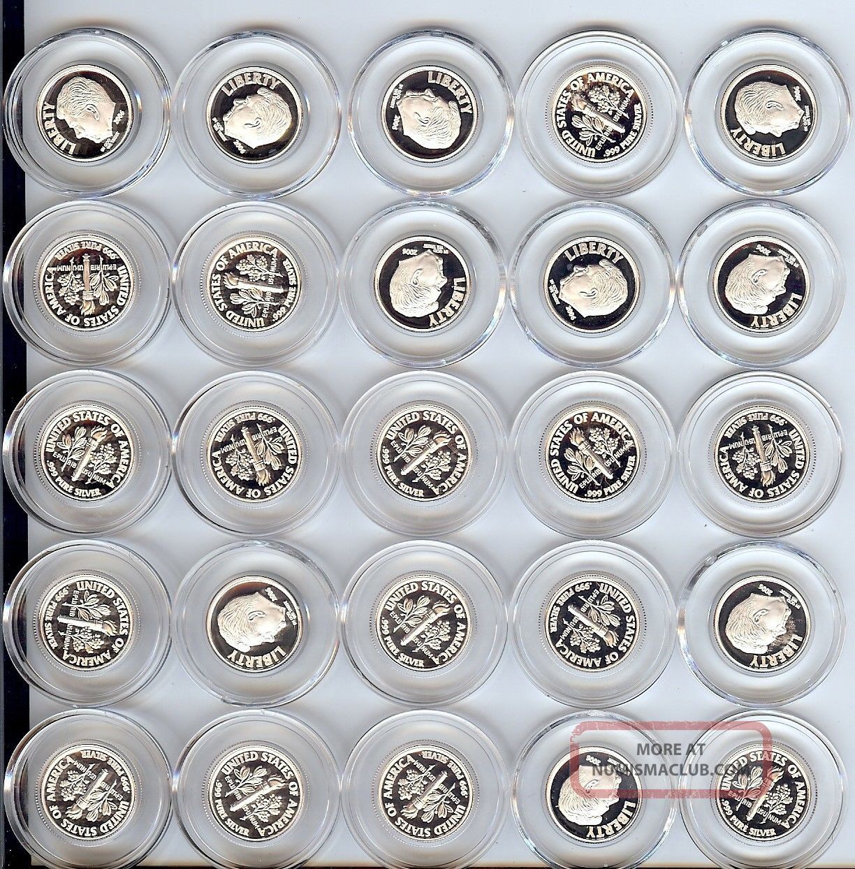2006 Ronald Reagan Silver Proof Dime. 999 Fine Silver 1/10oz W/ Total Of 27