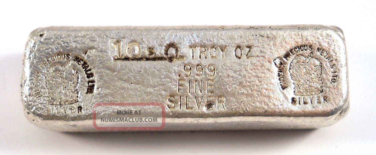 Rare Old Phoenix Precious Metals 10 Oz. . 999 Fine Silver Poured Bar