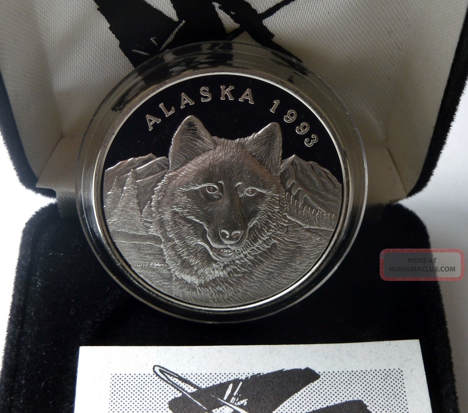 Alaska Official State 1993 Wolf 1 Troy Oz. 999 Silver Proof Coin Round Sn