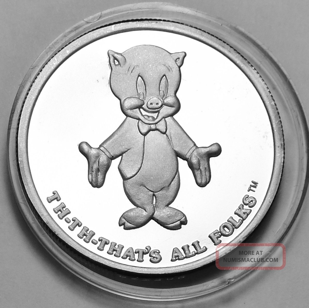Looney Tunes Porky Pig 50th Happy Birthday Bugs Bunny 1 Oz. 999 Silver Coin