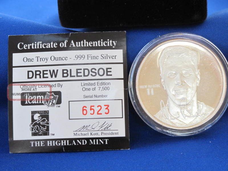 Highland Drew Bledsoe. 999 Silver 1 Oz Medal Nfl T1150l