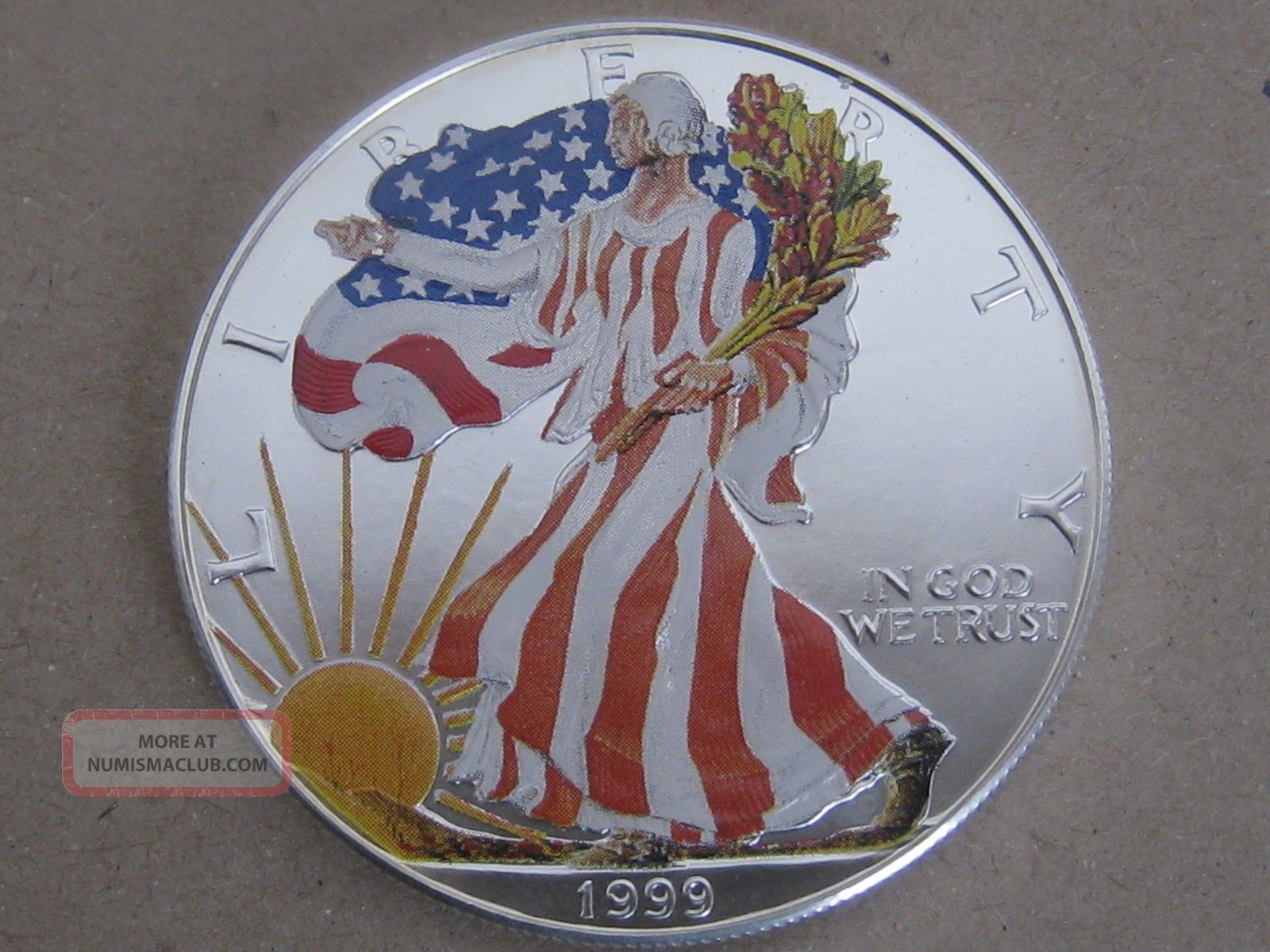 1999 American Silver Eagle Painted 1 Oz Pure Silver. 999