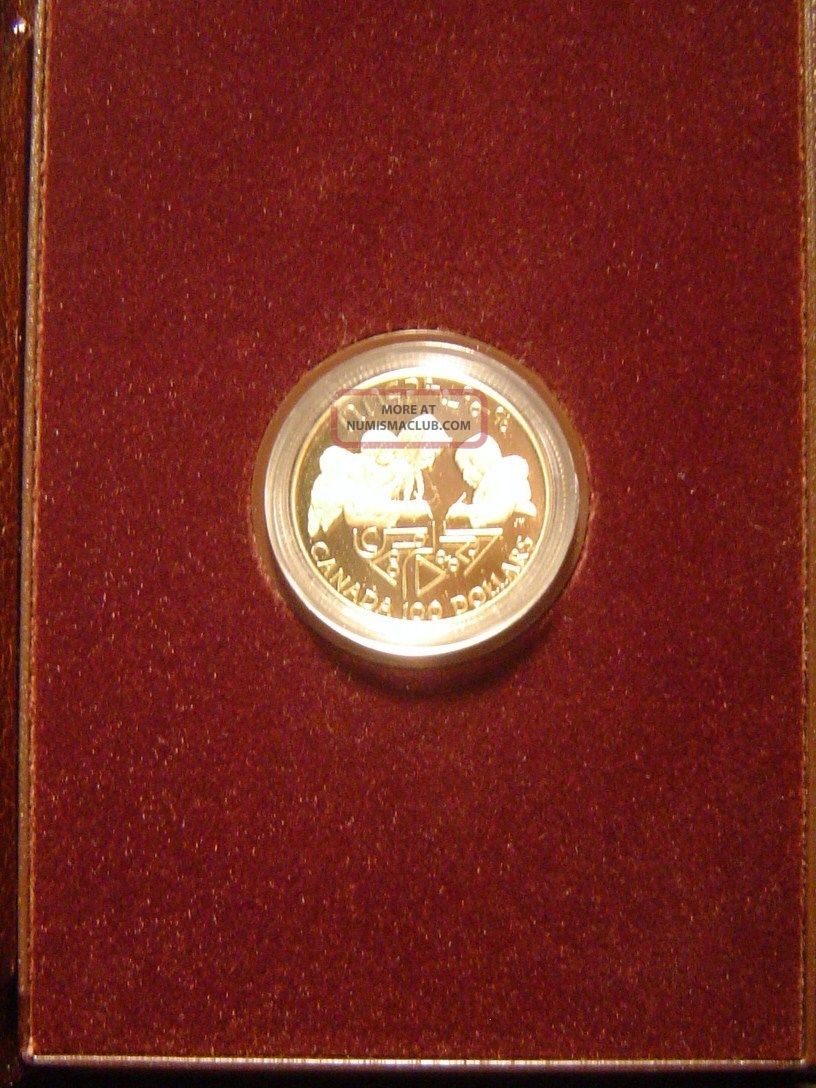 1990 Canada 14kt $100 Gold Coin, Case, Low + Box:internat ' L Year Of ...