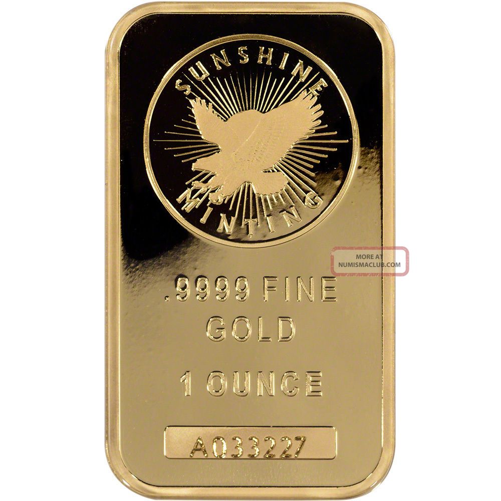 1 Oz. Gold Bar - Sunshine Minting -. 9999 Fine In Assay