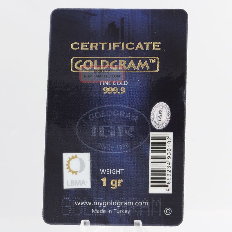 1gr Gold Bar - 999. 9 Fine Istanbul Gold Refinery Igr Iar Goldgram ...
