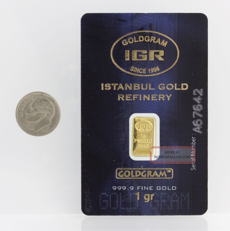 1gr Gold Bar 999. 9 Fine Istanbul Gold Refinery Igr Iar Goldgram Certified