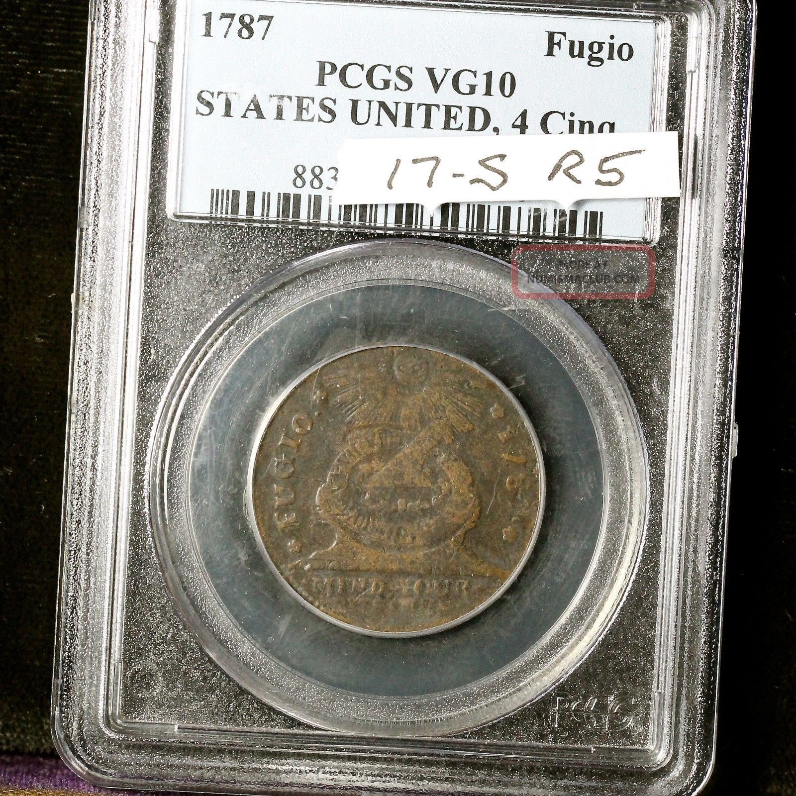 1787 17 - S R - 5 Pcgs Vg 10 Fugio Colonial Coin 1c
