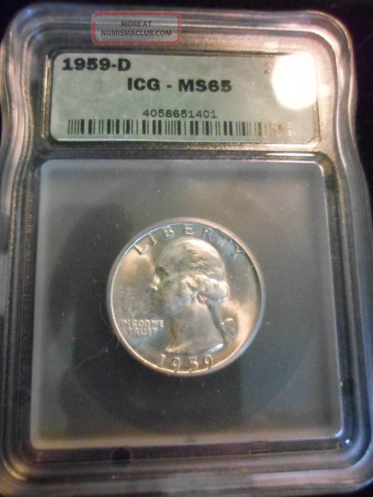 1959 D Washington Quarter Icg Graded State 65 Crisp Coin All White