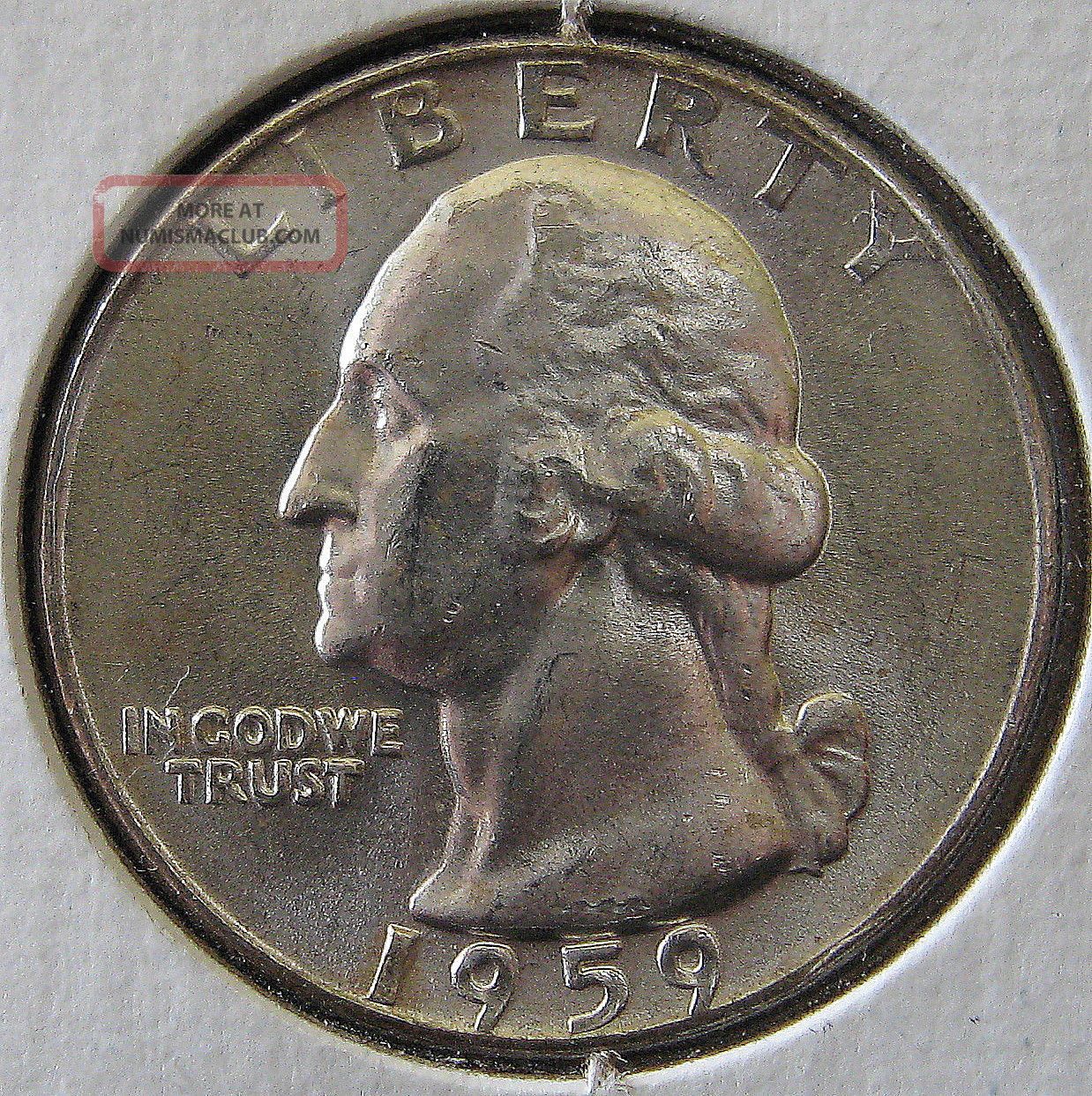 1959 Unc. 90% Silver Washington - All American 25 Cent Silver Us Coin