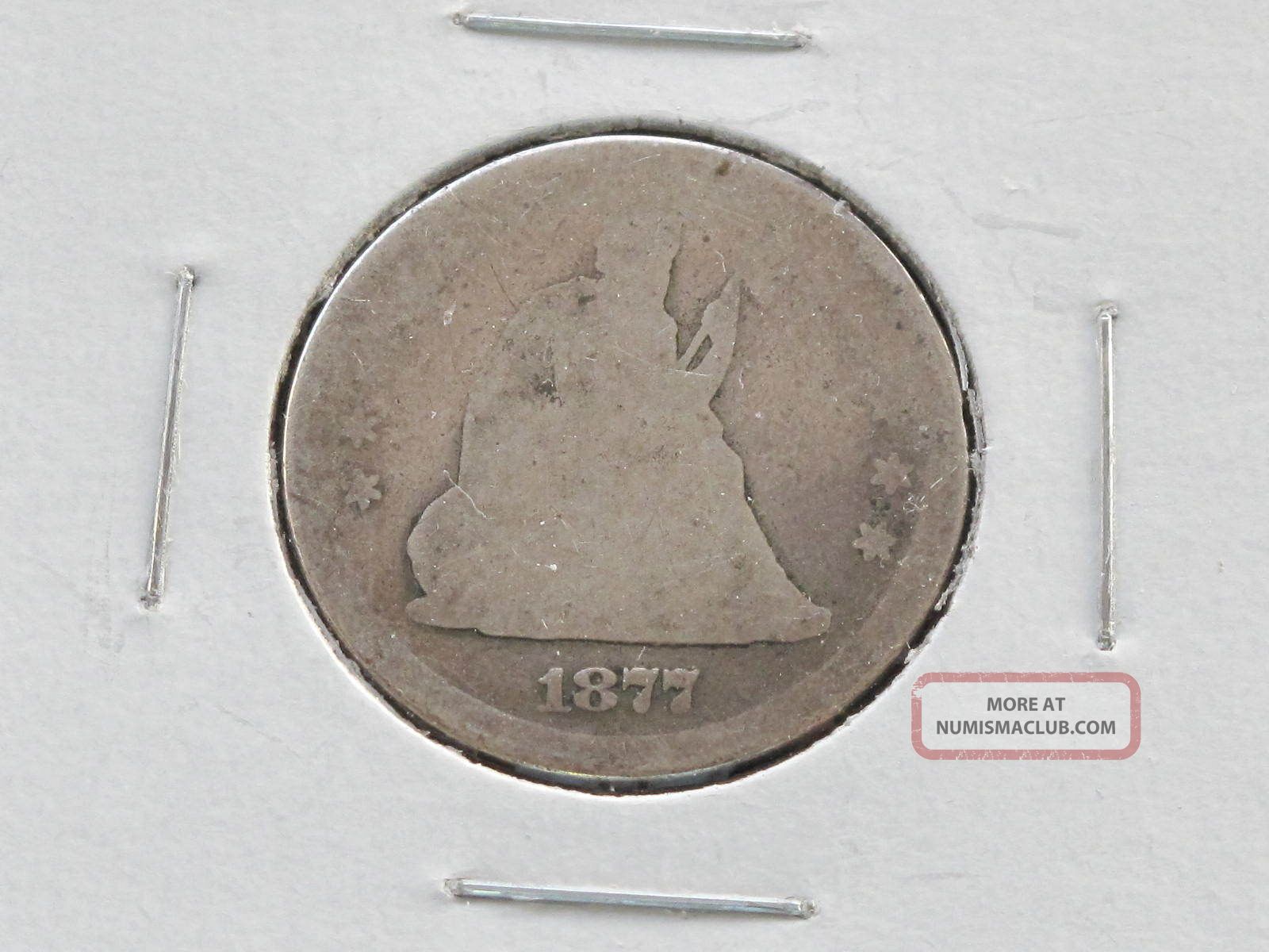 1877 - P Seated Liberty Quarter 90% Silver U. S. Coin C4166l