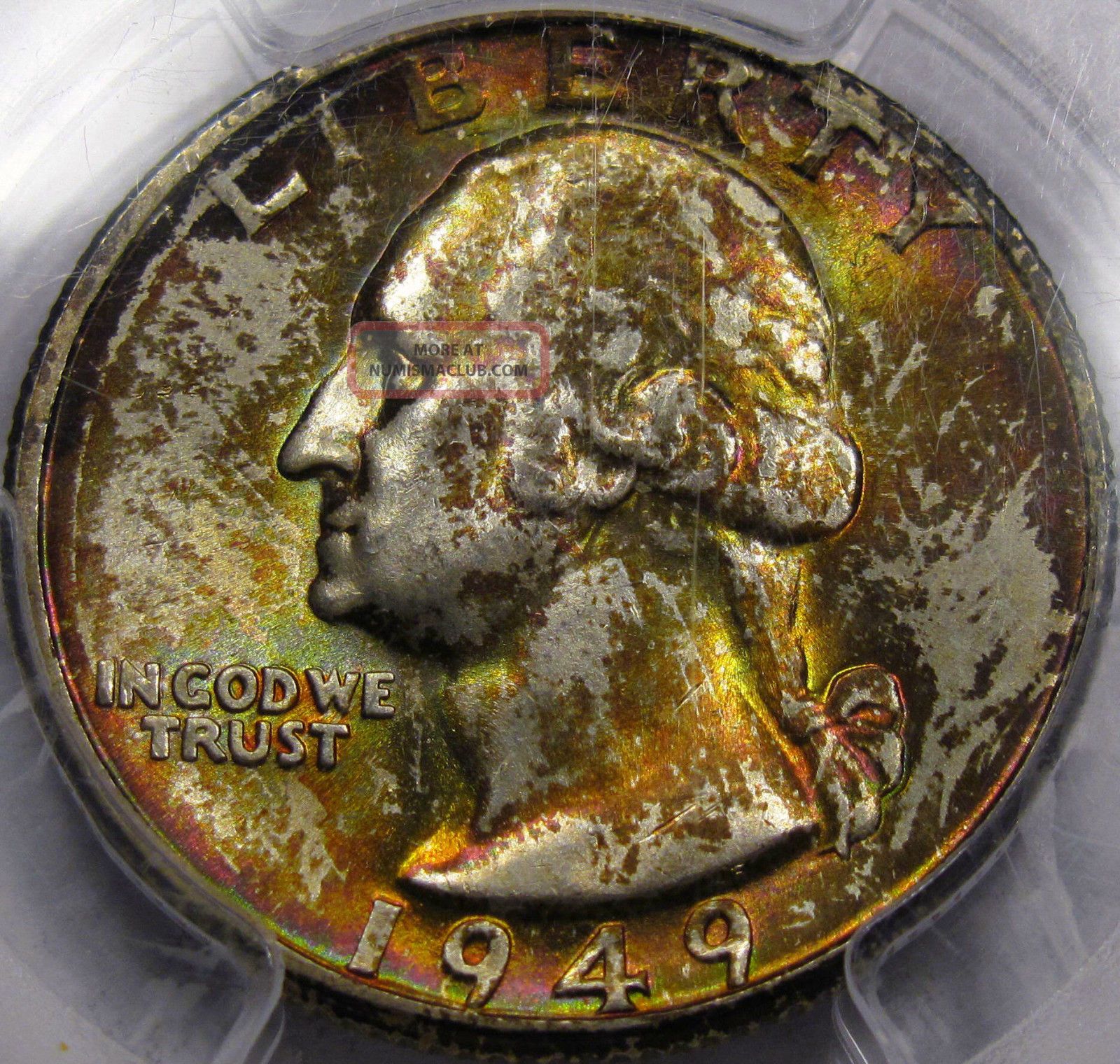1949 - D Washington Quarter Dollar Pcgs Gem Bu Ms - 65. . . With Color ...