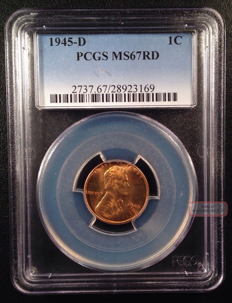 1945 - D Lincoln Wheat One Cent Pcgs Ms67rd 28923169
