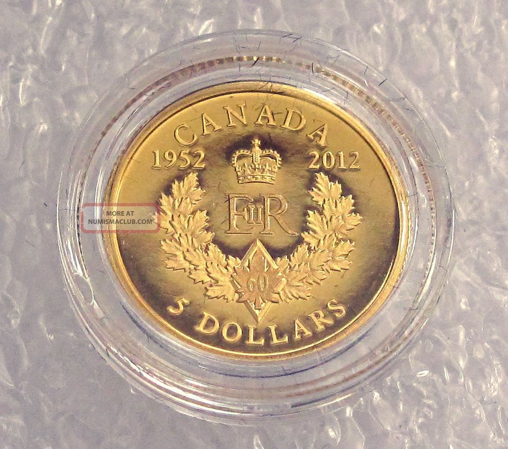 2012 Canada $5 Dollars Gold Coin. 9999 Pure The Queens Diamond Jubilee ...