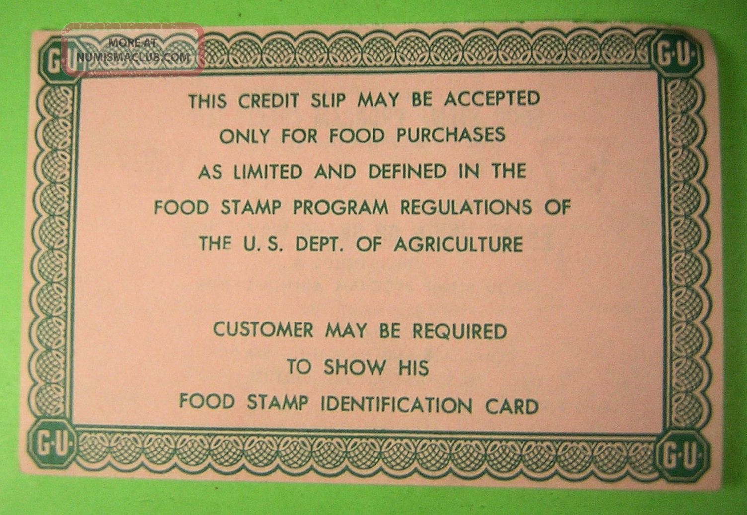 Food Stamps Credit Slip Issued By Grand Union Or Way Store 1, 5, 10 Cents