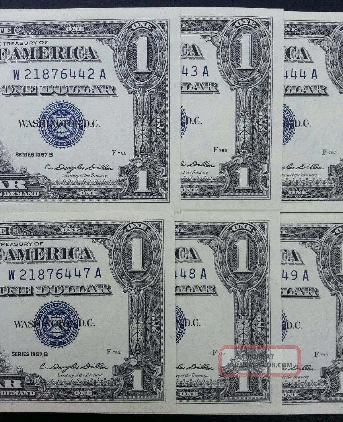 10 Consecutive Sequential 1957b One Dollar $1 Bill Blue Seal Note Unc ...