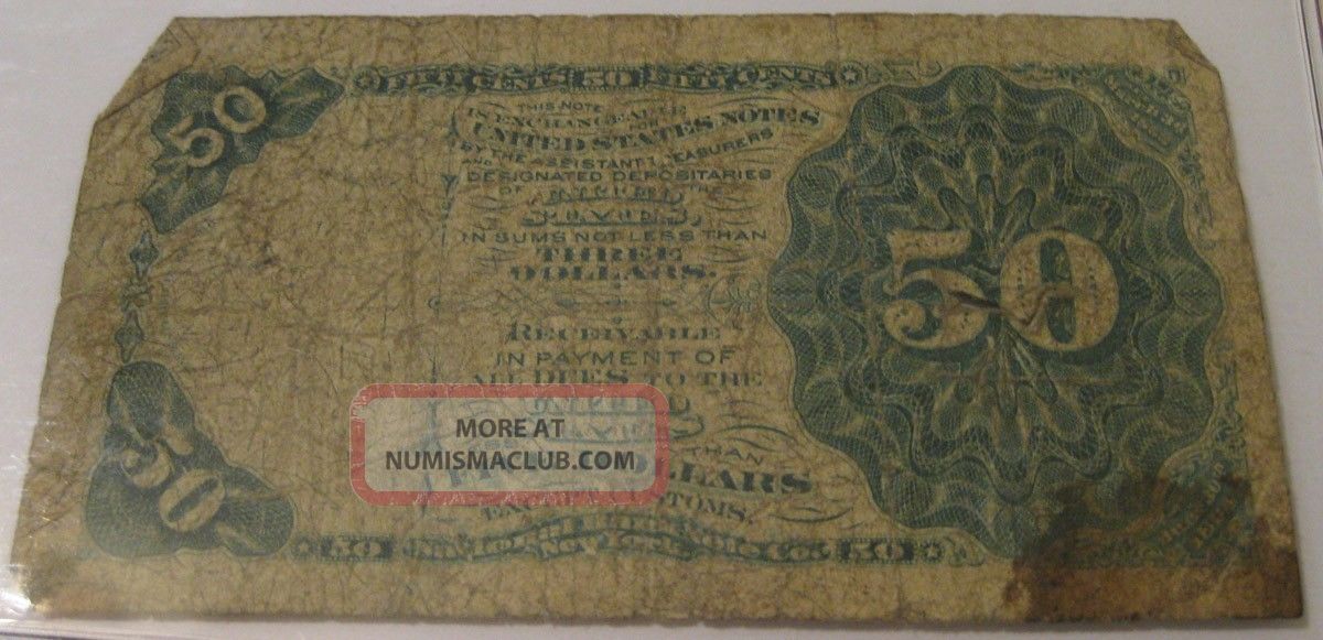 Us Currency 1869 50 Cent " Sam Dexter " Fractional Note Paper Money