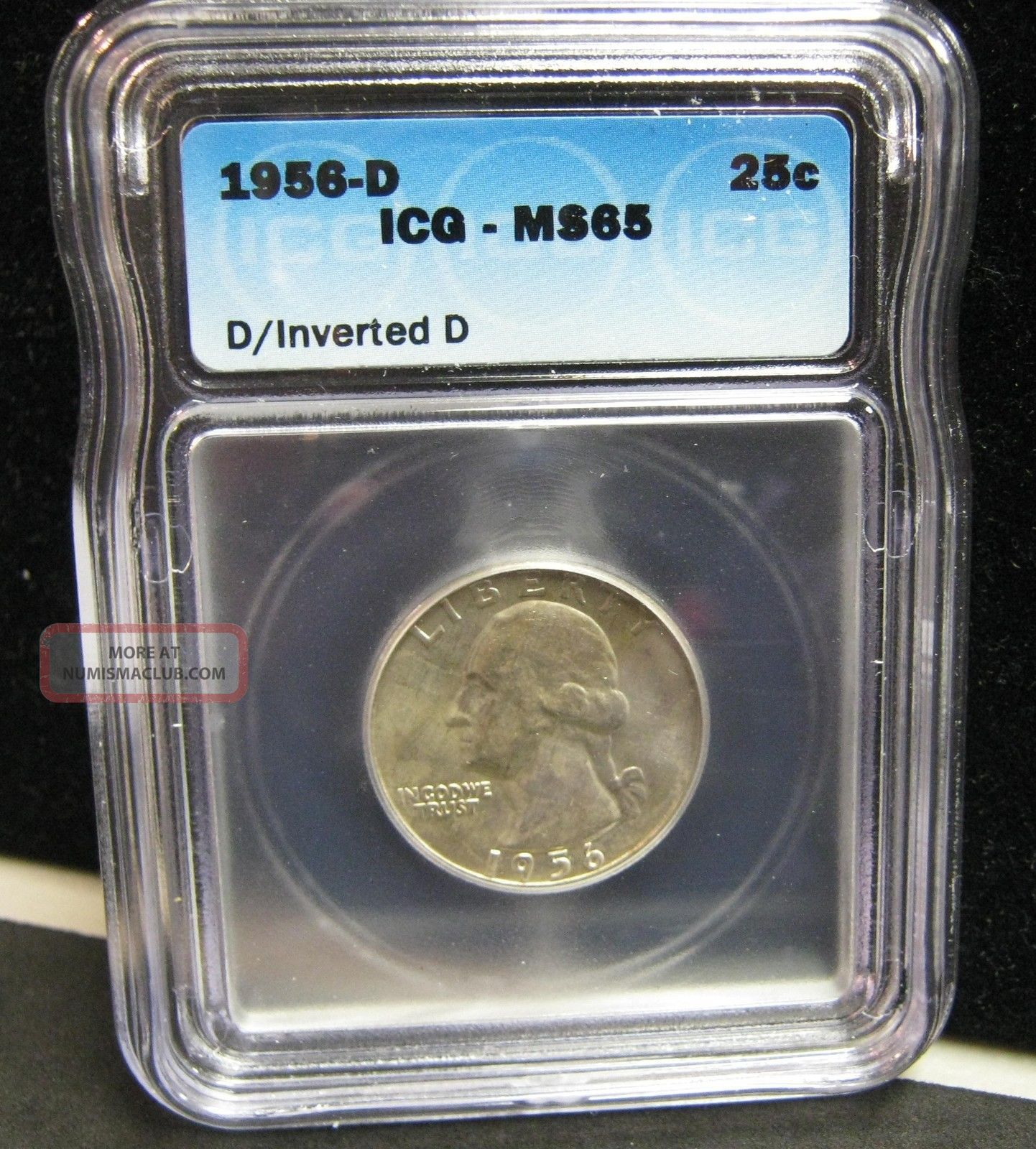 1956 - D Washington Silver Quarter - D/inverted D Icg Ms65 - 0301