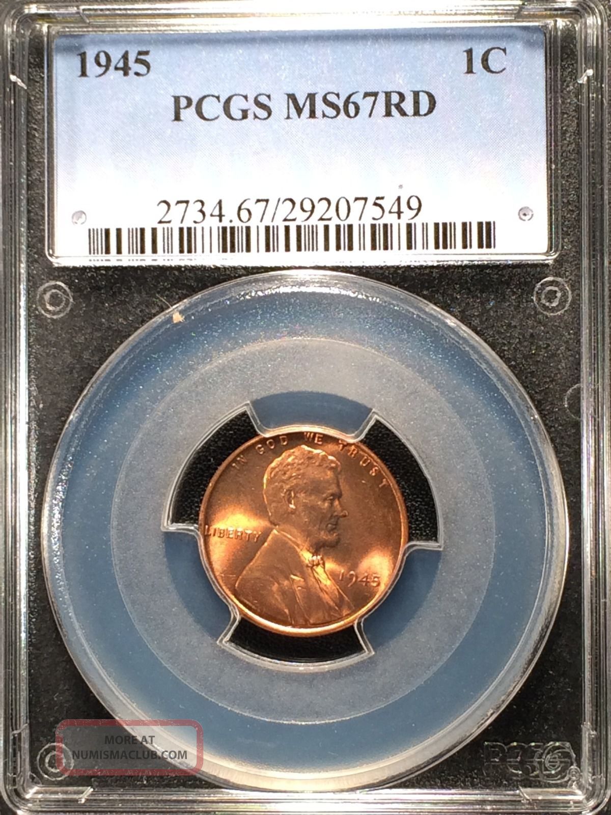 1945 Lincoln Wheat One Cent Pcgs Ms67rd 29207549