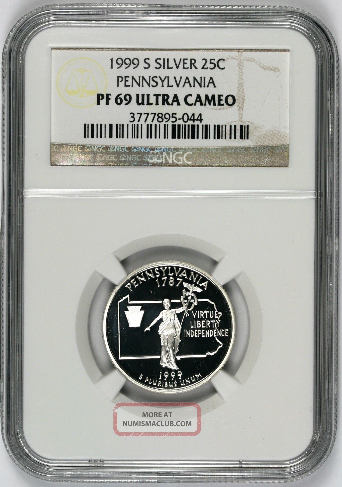 1999 - S Silver 25c Ngc Pf69 Ultra Cameo Pennsylvania State Quarter 1999 - S Silver 25c Ngc Pf69 Ultra Cameo Pennsylvania State Quarter