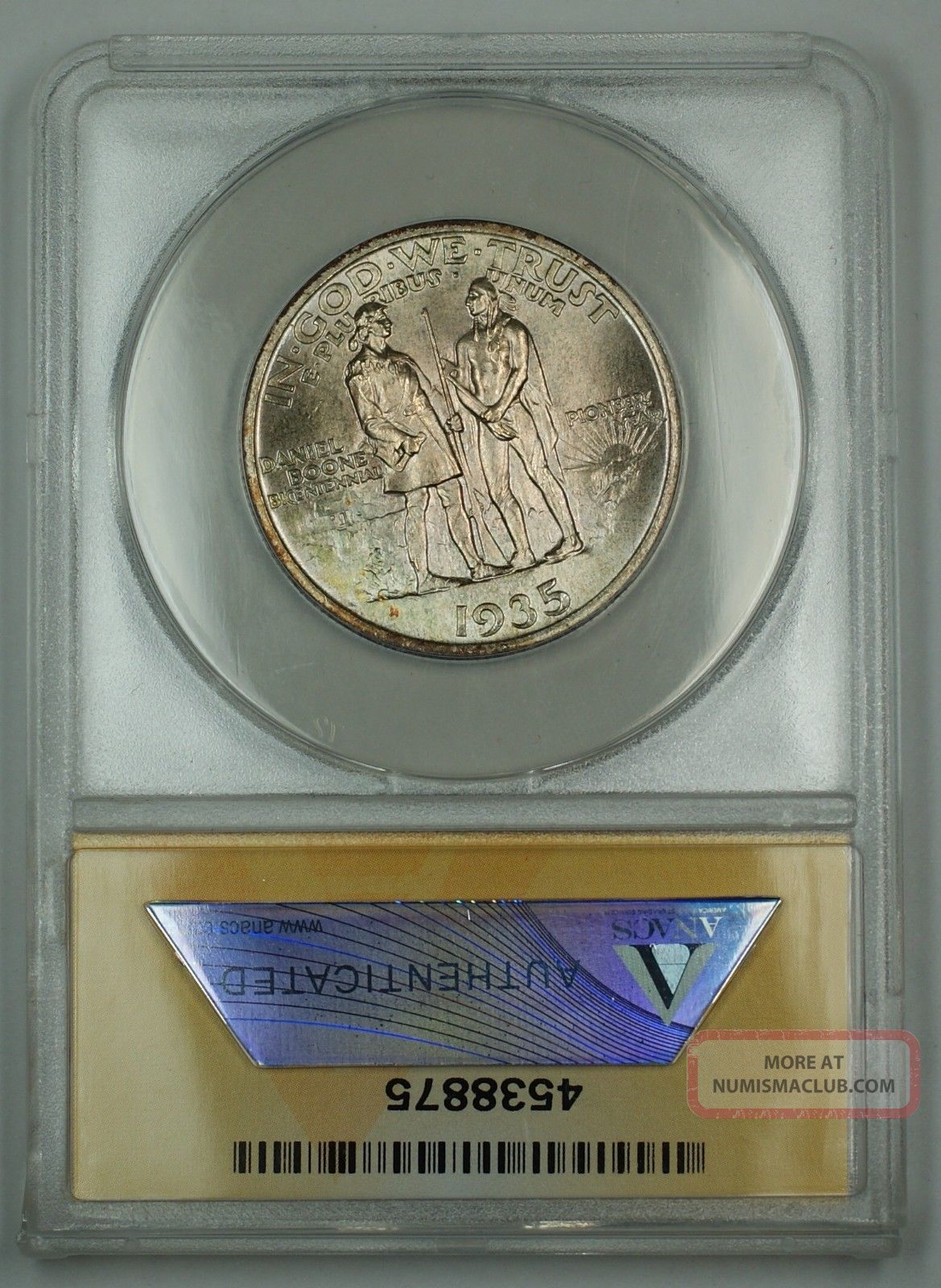 1935 Daniel Boone Commemorative Silver Half Dollar Coin Anacs Ms - 66 ...