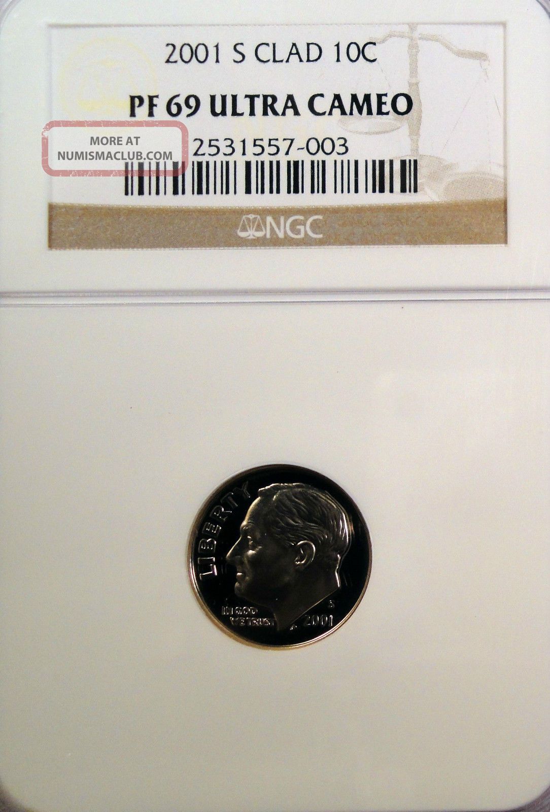 2001 - S Clad Roosevelt Dime Ngc Pf - 69 Ultra Cameo Stunning Proof Coin